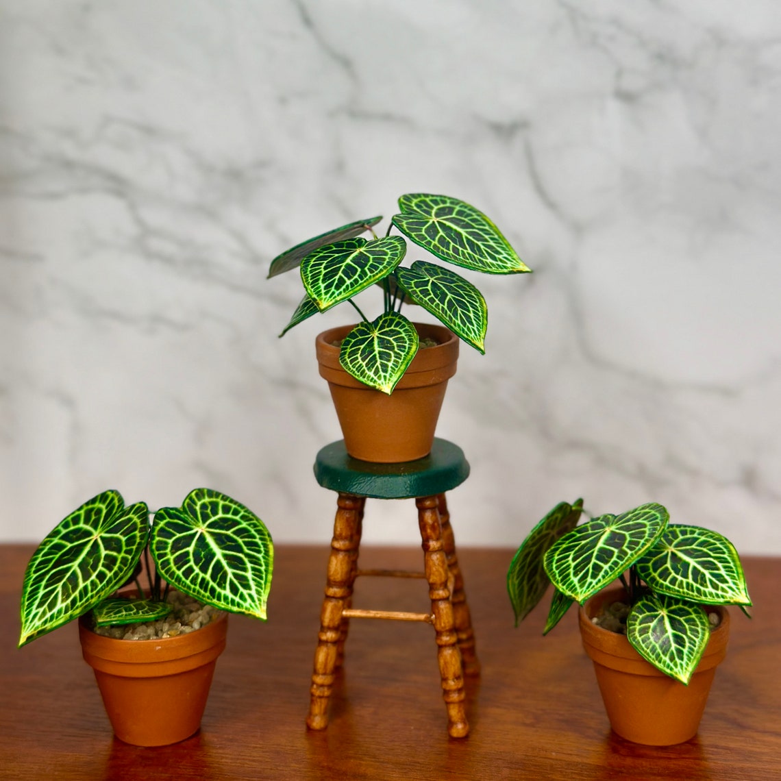 Handmade Miniature Anthurium Crystallinum Plant – 1/12 Scale Dollhouse ...