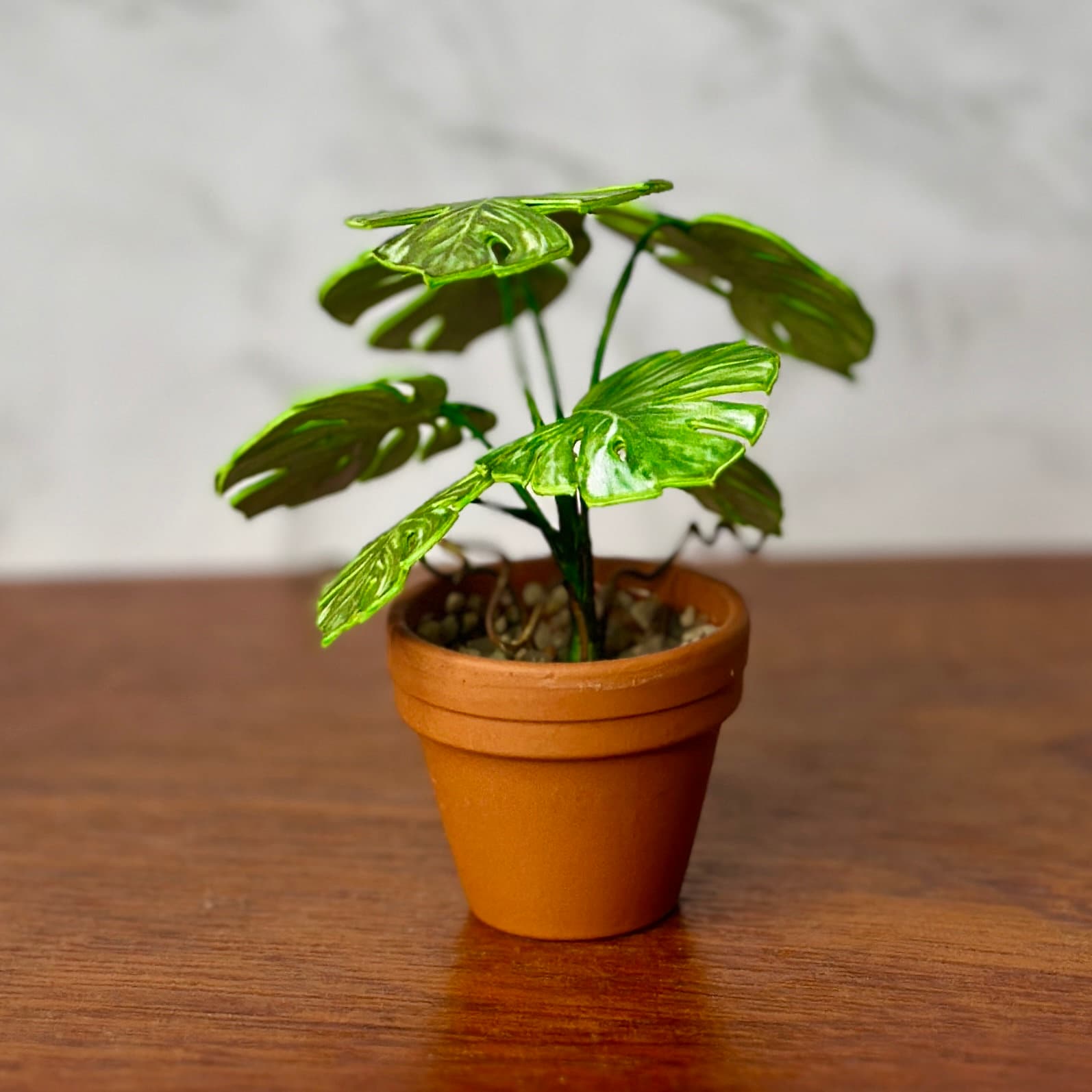 Miniature Variegated Monstera Plant Handmade , 1/12 Scale, Dollhouse ...