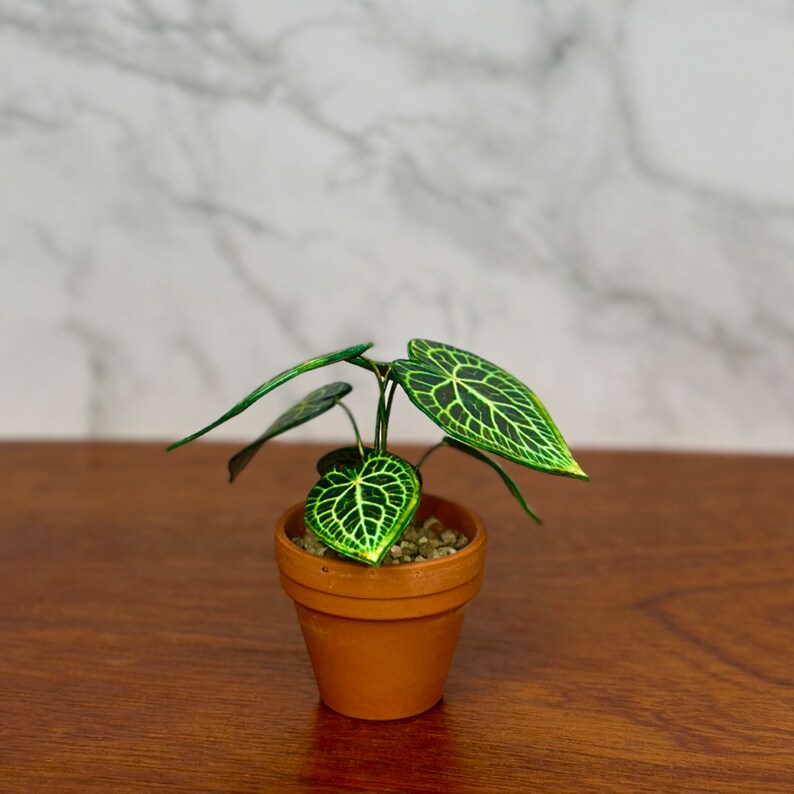 Handmade Miniature Anthurium Crystallinum Plant – 1/12 Scale Dollhouse ...