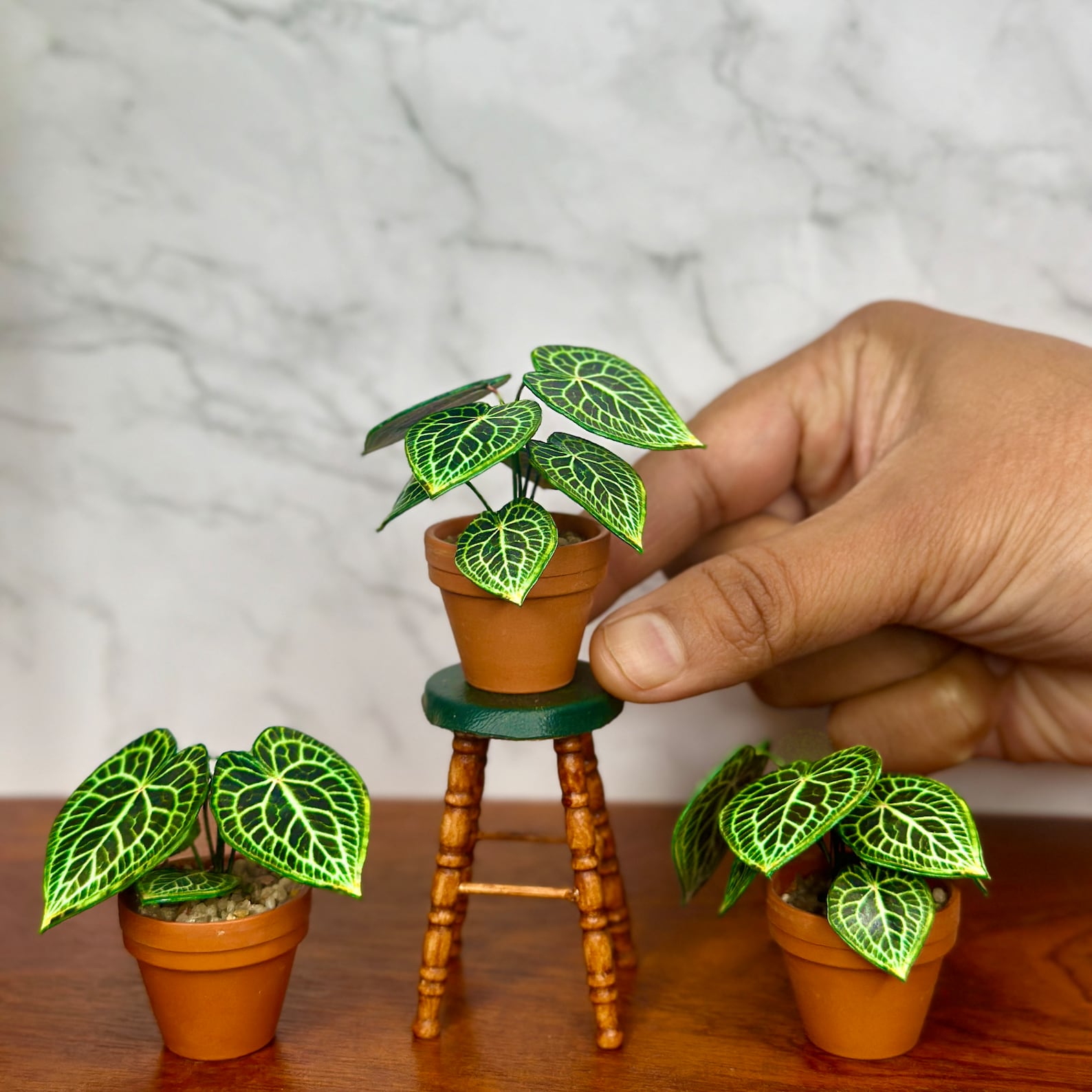 Handmade Miniature Anthurium Crystallinum Plant – 1/12 Scale Dollhouse ...