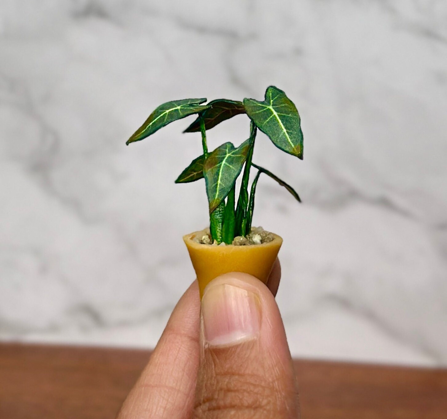 Miniature Alocasia Frydek Plant - Handmade, 1/12 Scale, Dollhouse Plant ...