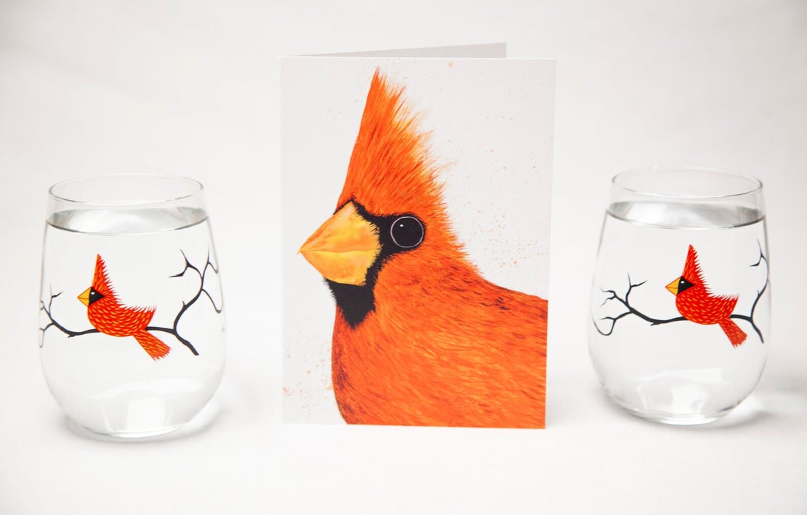 Cardinal Wine Glass, Red Birds Christmas Glassware, Stemless Wine ...