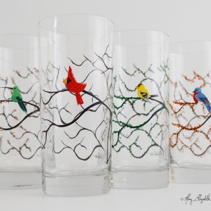 Finch Glasses Set of 4 Everyday Glasses, Yellow Birds, Yellow Finches ...