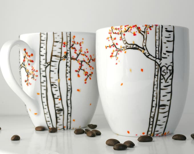 Autumn Aspen Forest - 2 Large Personalized Mugs - Hand Painted Mug ...