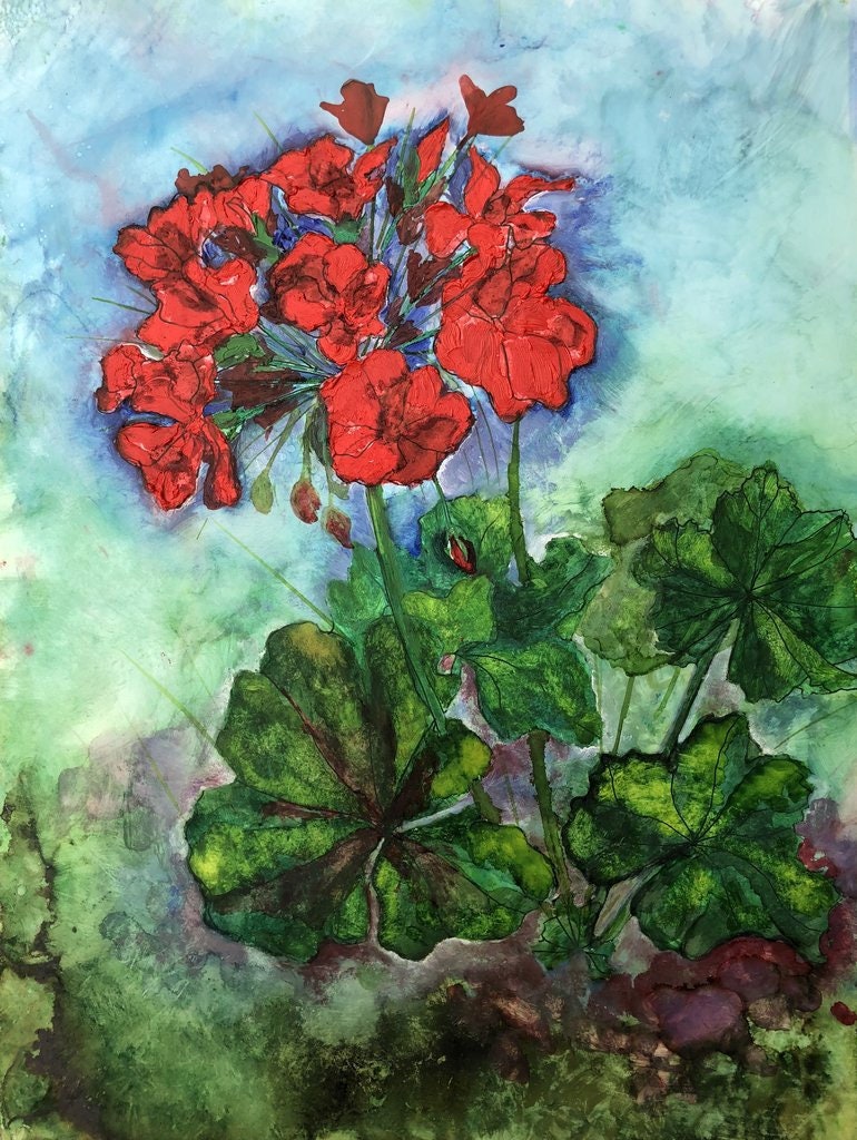 Geraniums: Fine Art Print From Mixed Media Painting | Etsy