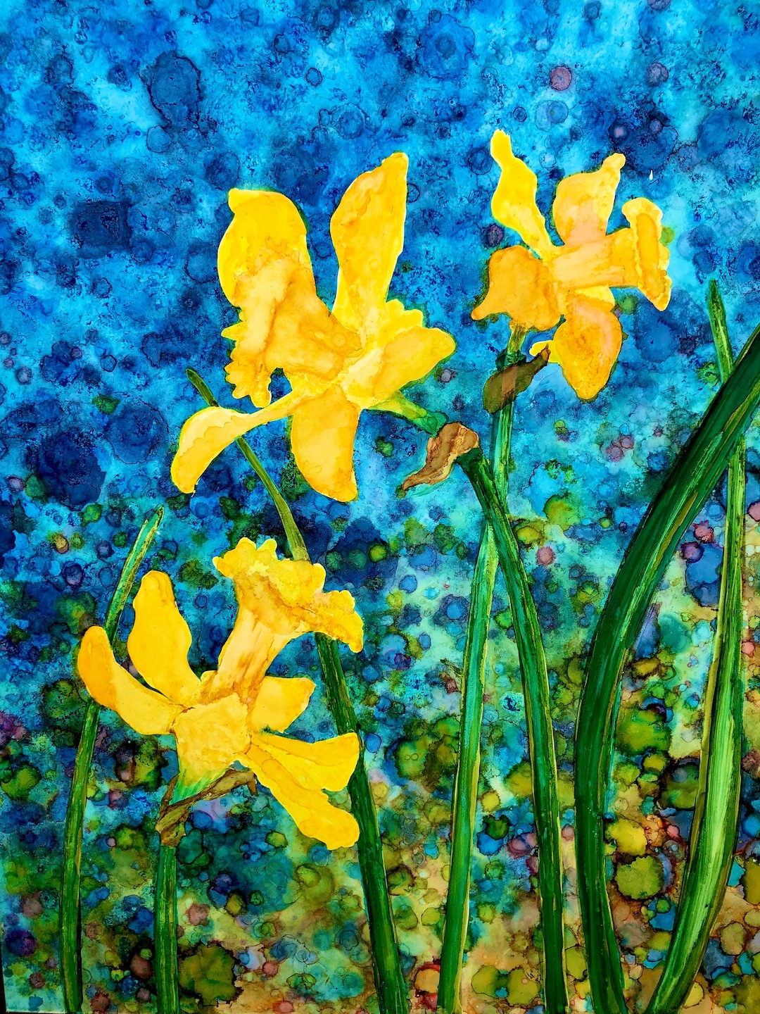 Dancing Daffodils: Alcohol Ink Art Prints - Etsy