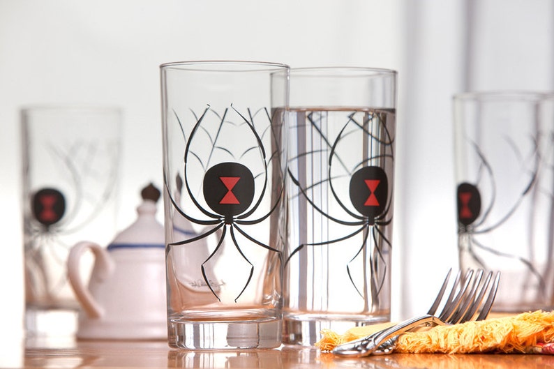 Black Widow Spider Halloween Glasses Set Of 2 Highball Etsy