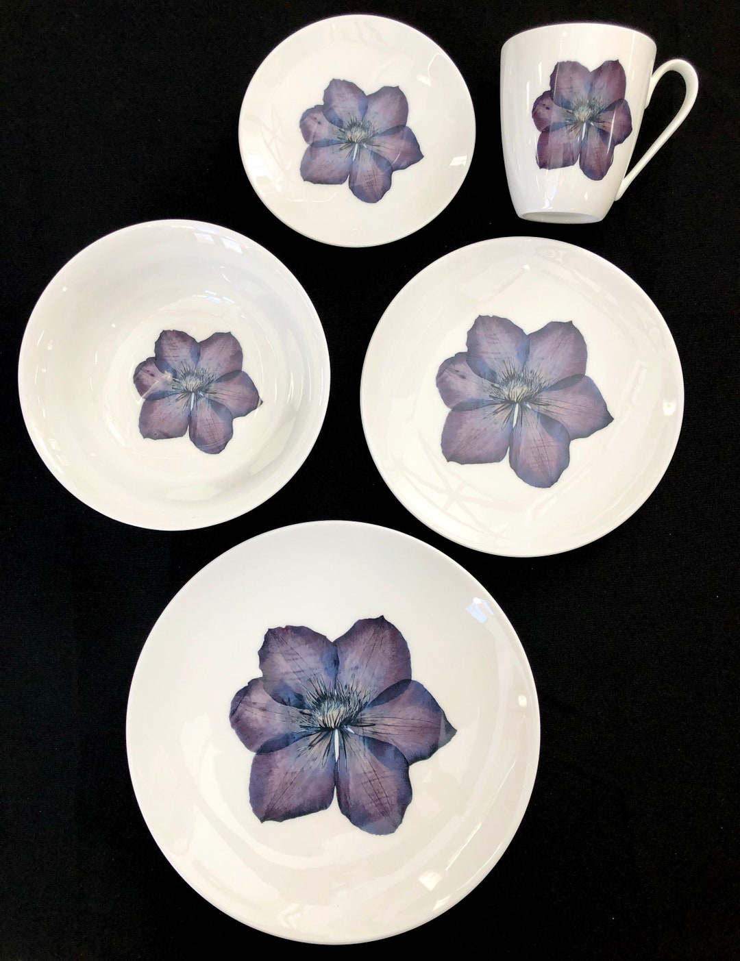 Dark Purple Clematis Flower Porcelain Plates - Pressed Floral Dishes - Etsy