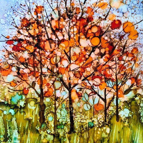 Fireflies : Art Print From Alcohol Ink Artwork Summer Night - Etsy