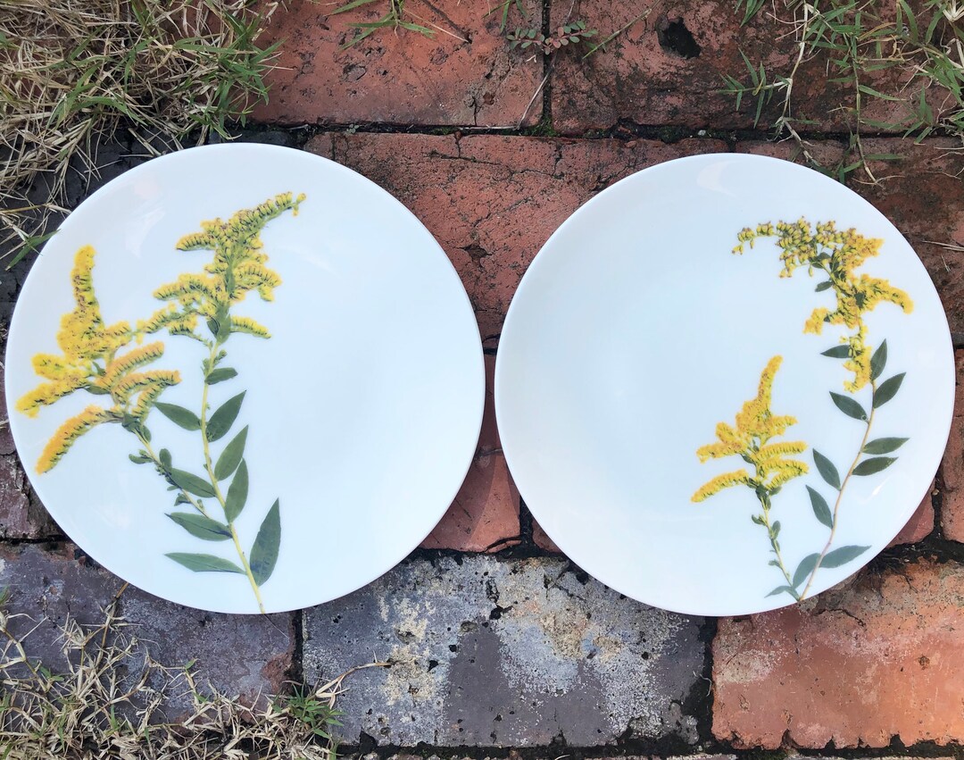 Goldenrod Porcelain Plate Set: Botanical Pressed Flower Dishes - Etsy
