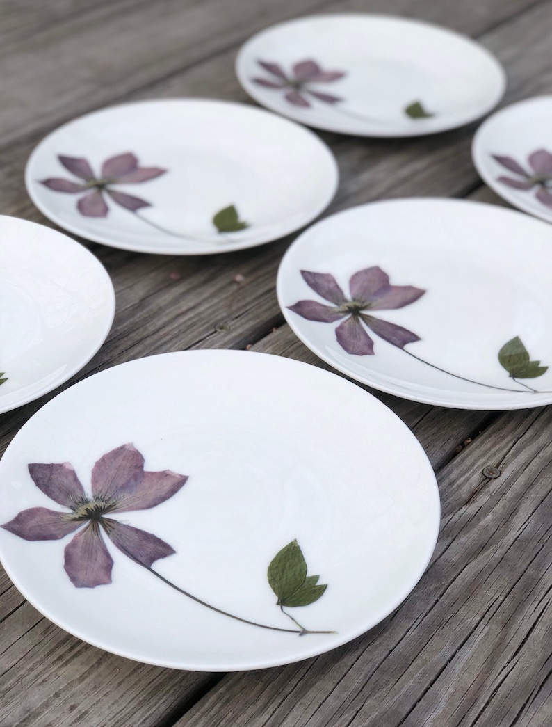 Purple Clematis Porcelain Plates - Pressed Floral Dishes - Etsy