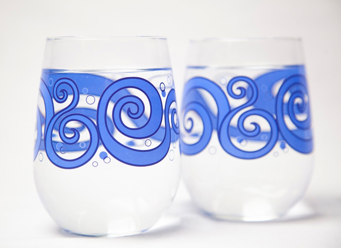 Ocean Waves Stemless Wine Glasses Beach Themed Glassware - Etsy
