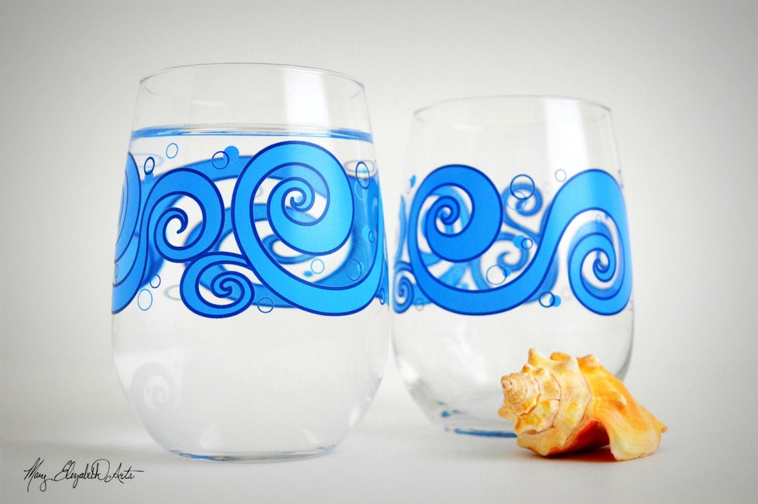 Ocean Waves Stemless Wine Glasses - Beach Themed Glassware Gifts, Beach ...