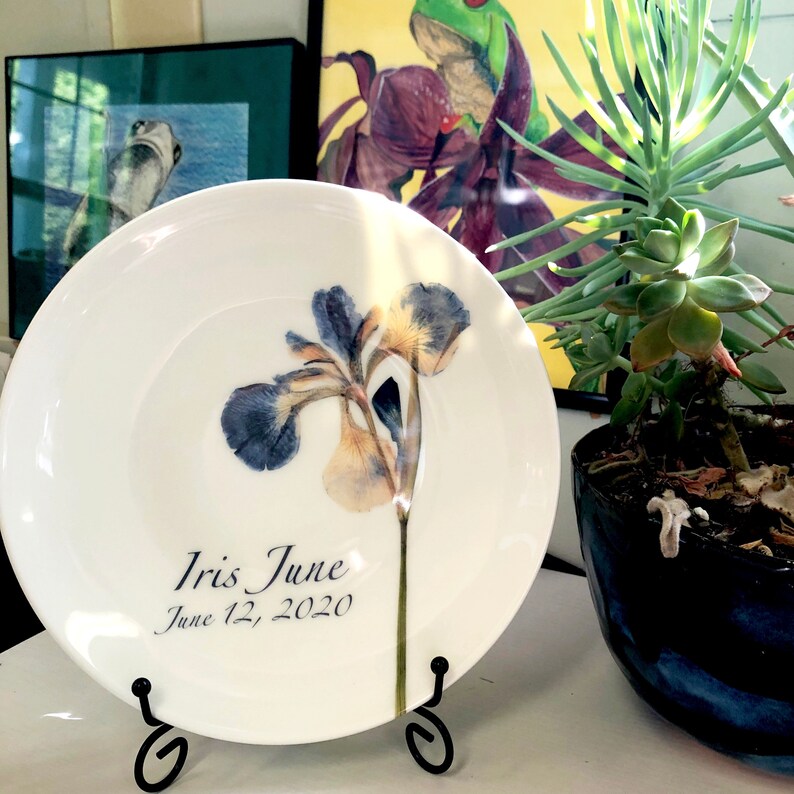 Pressed Iris Personalized Plates, Commemorative Plate, Baby's First ...