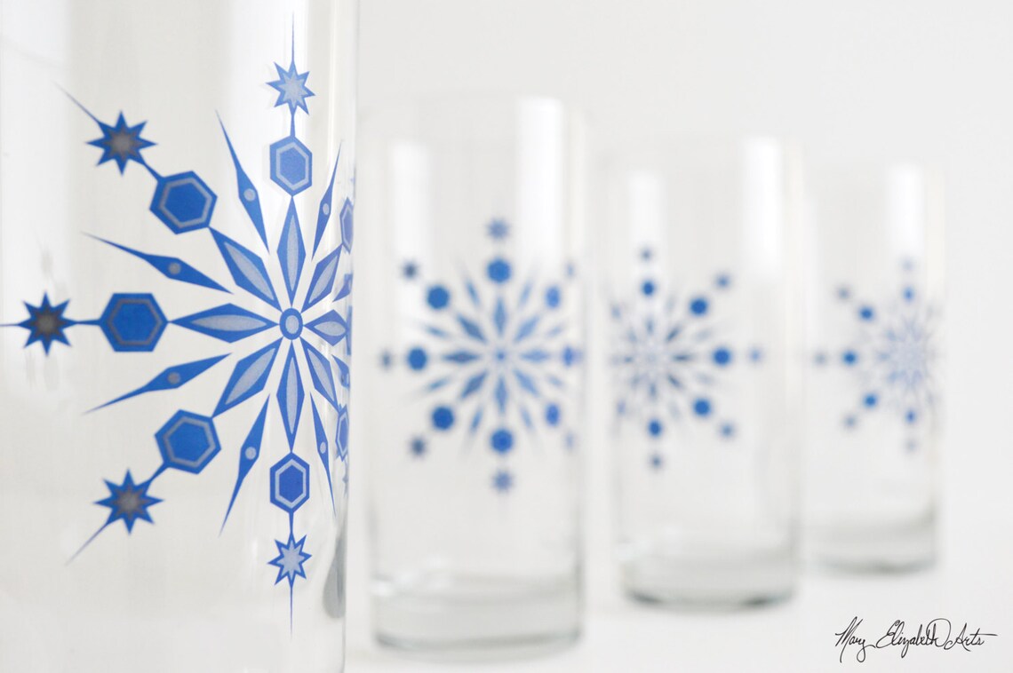 Snowflake Glasses Hanukkah Holiday Glassware Blue and - Etsy