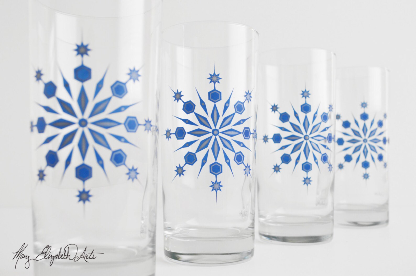 Snowflake Glasses Hanukkah Holiday Glassware Blue and - Etsy
