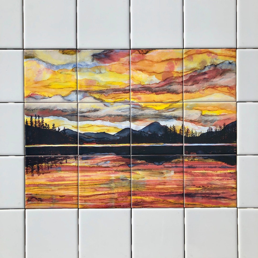Lake Sunset Ceramic Tile Mural: Indoor/outdoor Backsplash, Wall Art - Etsy