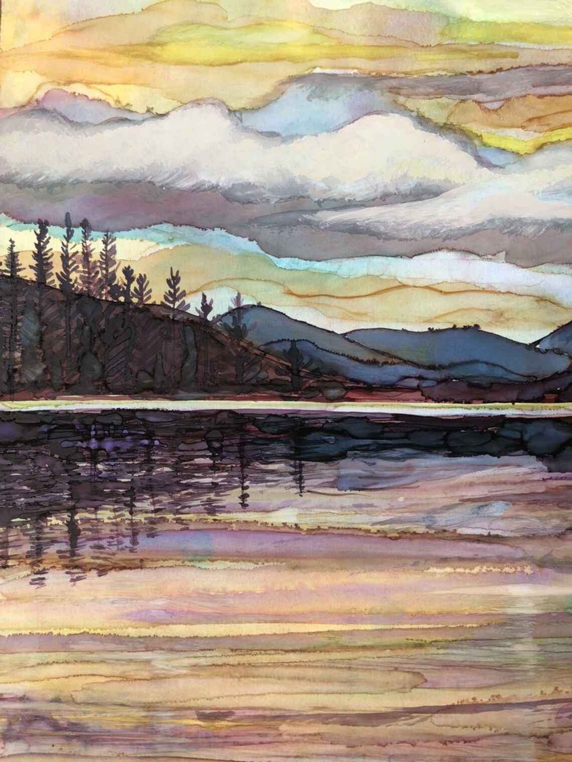Lake Sunset: Fine Art Print From Alcohol Ink Painting - Etsy