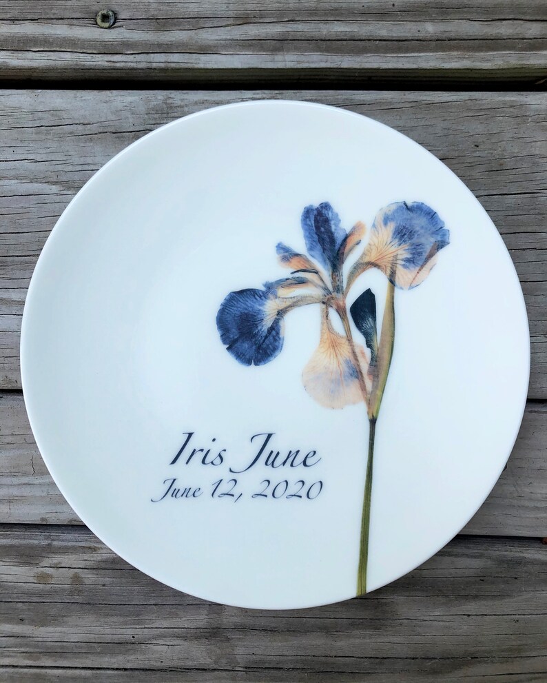 Pressed Iris Personalized Plates, Commemorative Plate, Baby's First ...