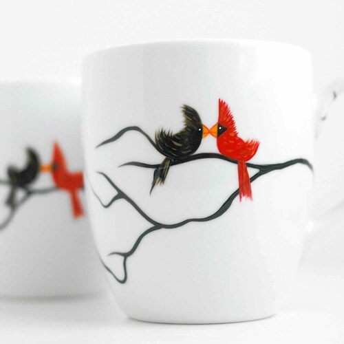 Red Cardinal Wine Glasses Set of 2 Red Bird Glasses | Etsy