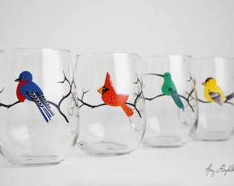 Red Bird Glasses | Etsy