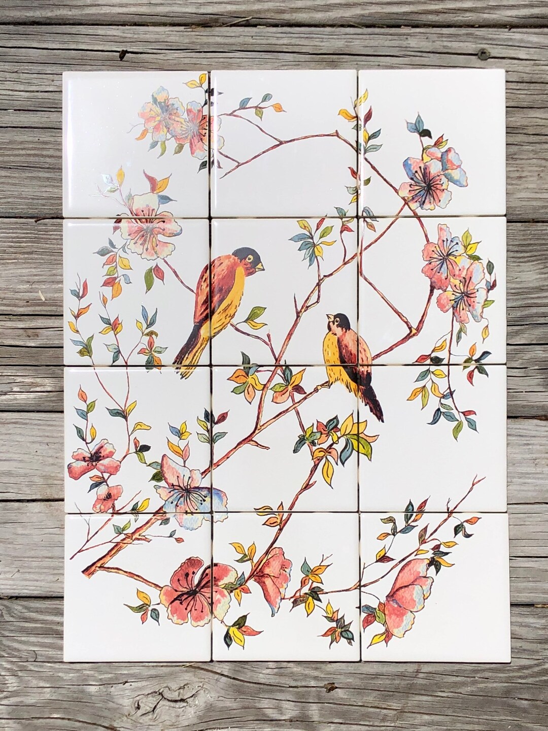 Two Little Birds Ceramic Tile Mural - Custom Sizes Available - Etsy