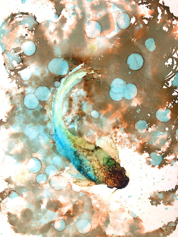 Koi Fish: Glossy Art Print From Alcohol Ink Painting | Etsy