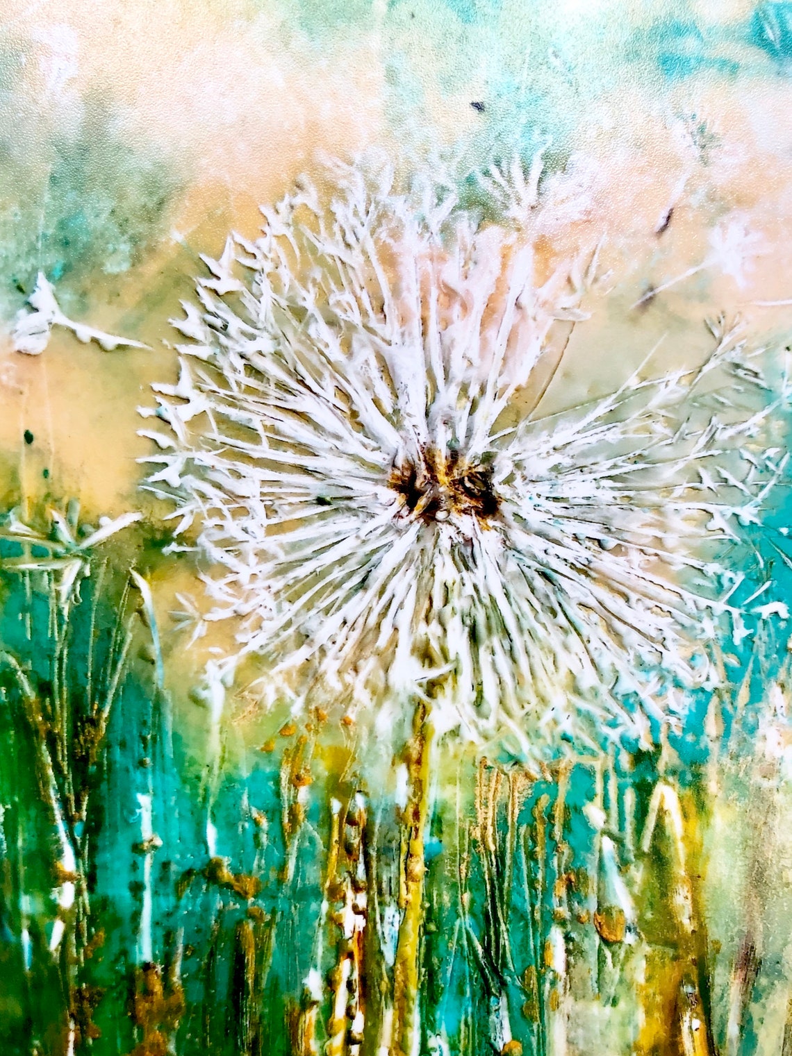 Wish: Dandelion Art Print From Artist Encaustic Painting - Etsy