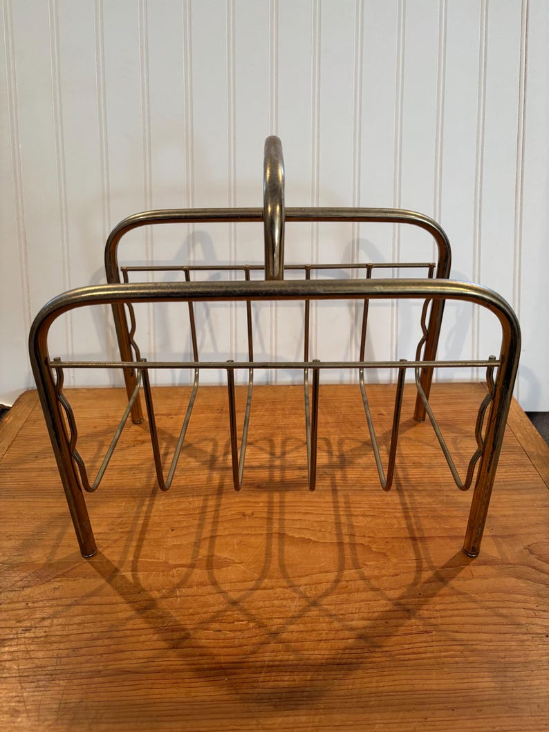 Vintage Brass Magazine Rack MCM - Etsy