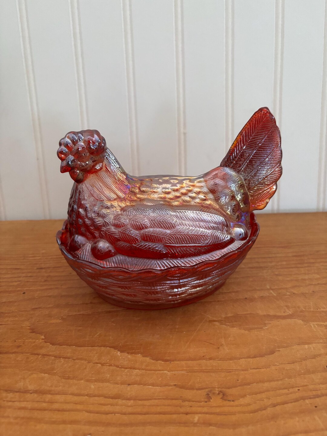 Vintage Carnival Glass Ruby Red Hen on Nest - Etsy