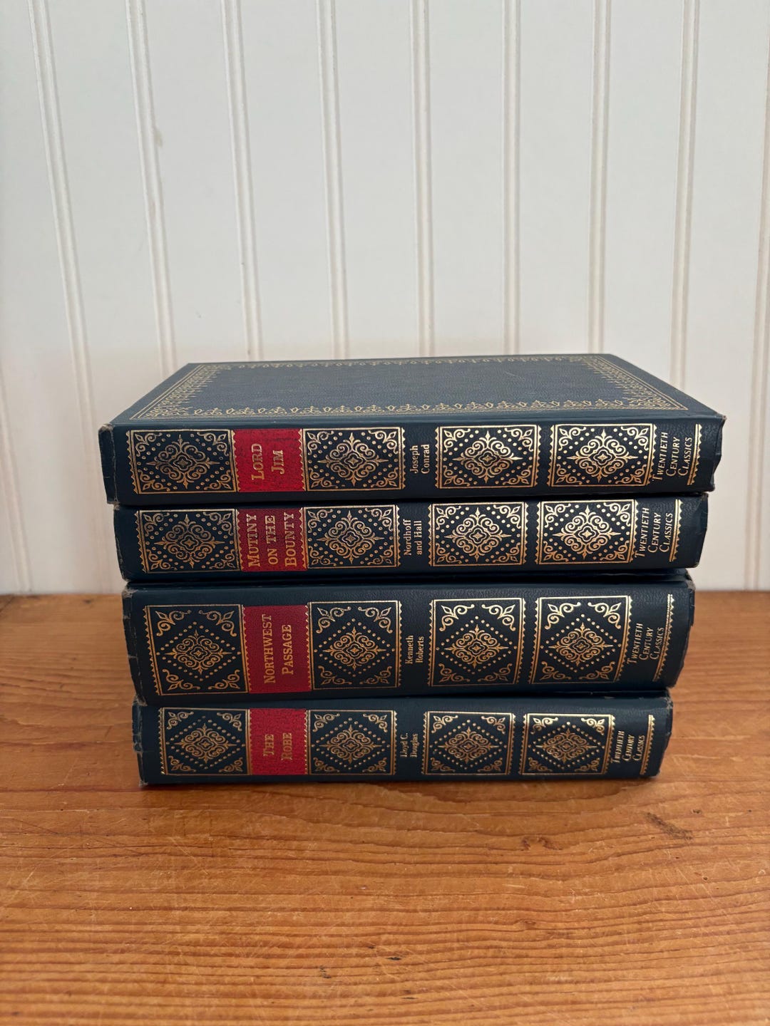 Vintage Book Stack Blue & Gold Set Twentieth Century Classics Display ...