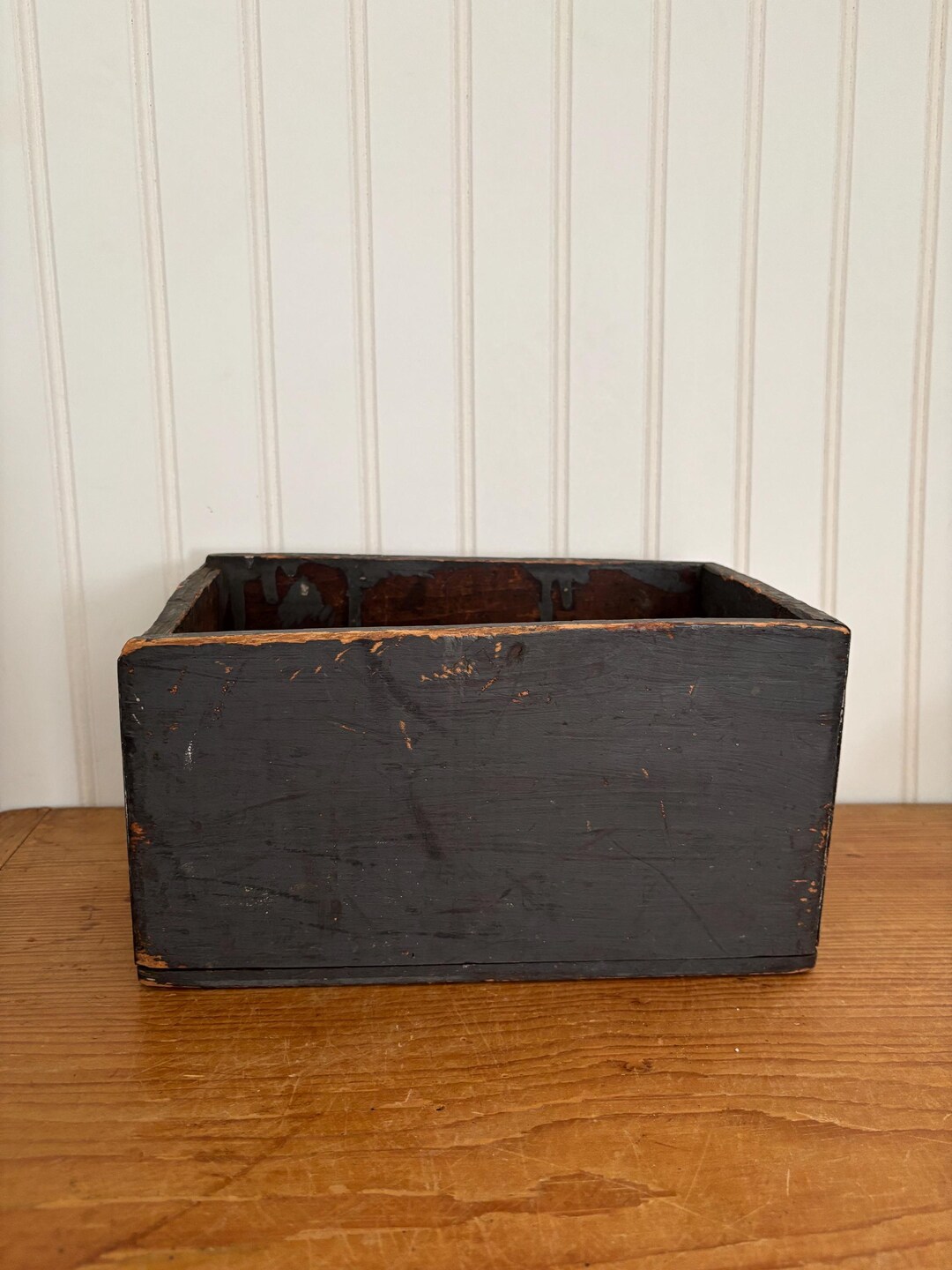 Vintage Wooden Box Grey Blue Paint Chippy Primitive Cottagecore - Etsy