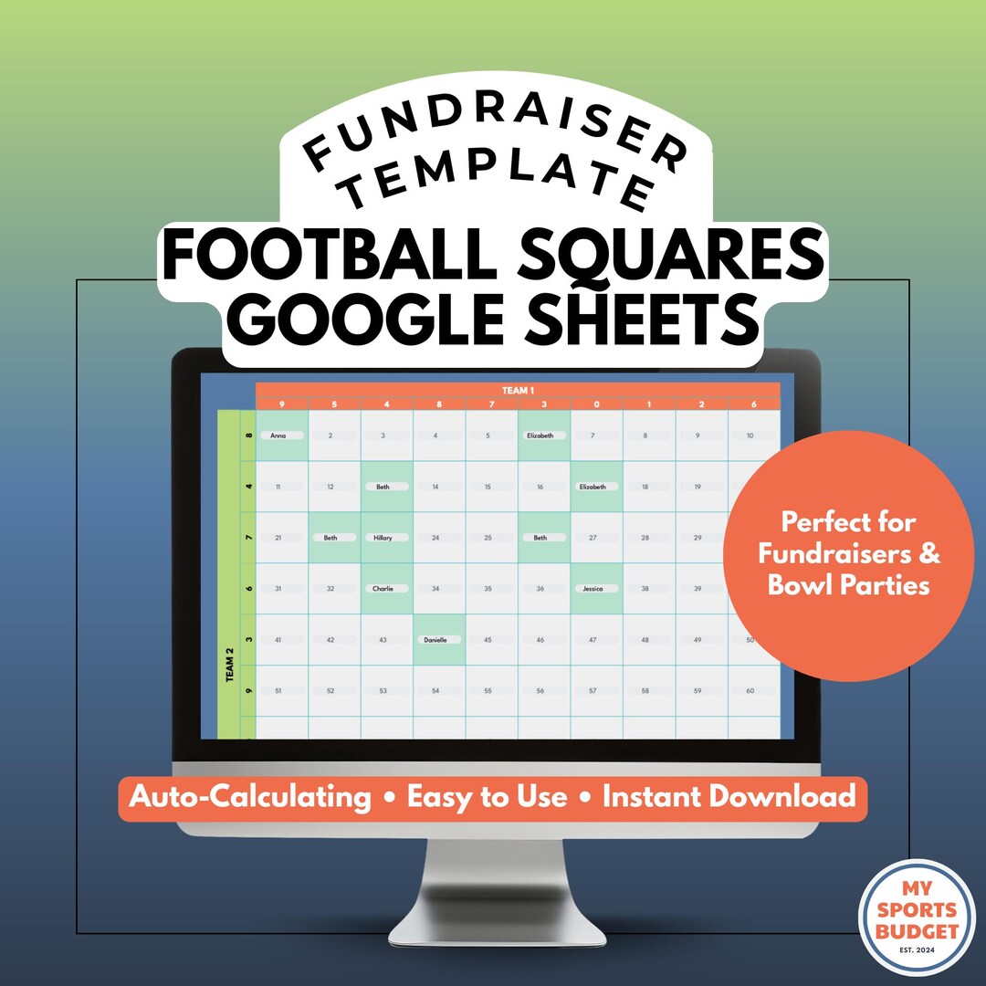 Football Square Google Sheets Fundraiser Bundle: 100 Squares Bowl Game ...