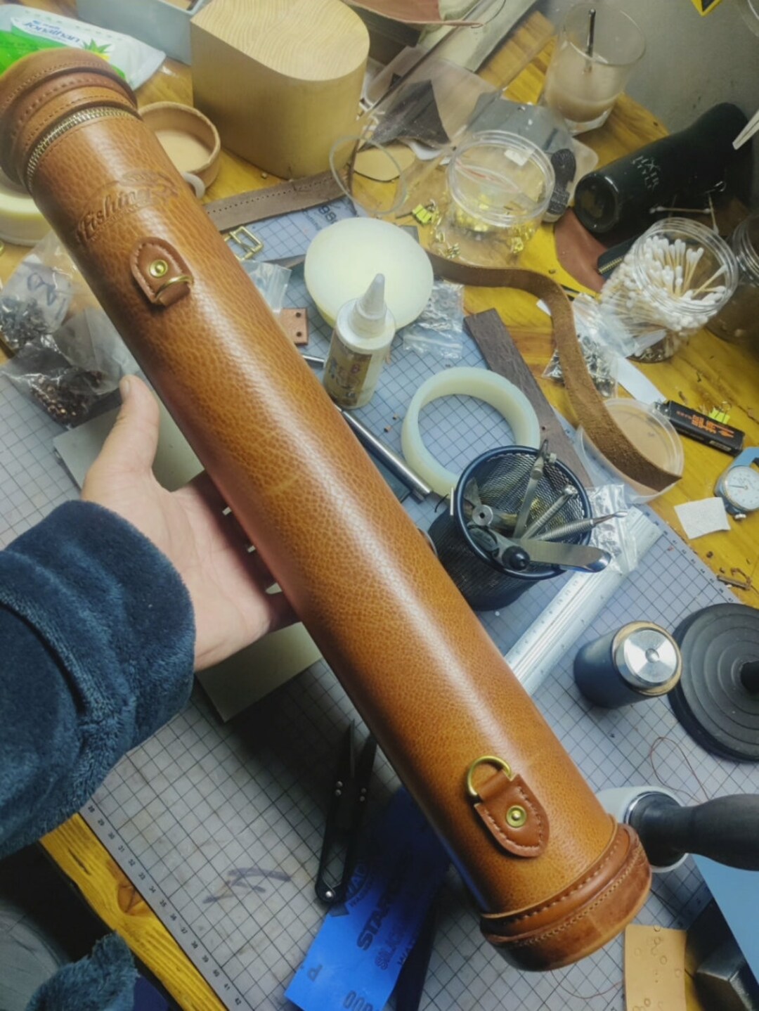 Personalized 38" Fishing Rod Tube, Leather Fishing Rod Case, Leather ...