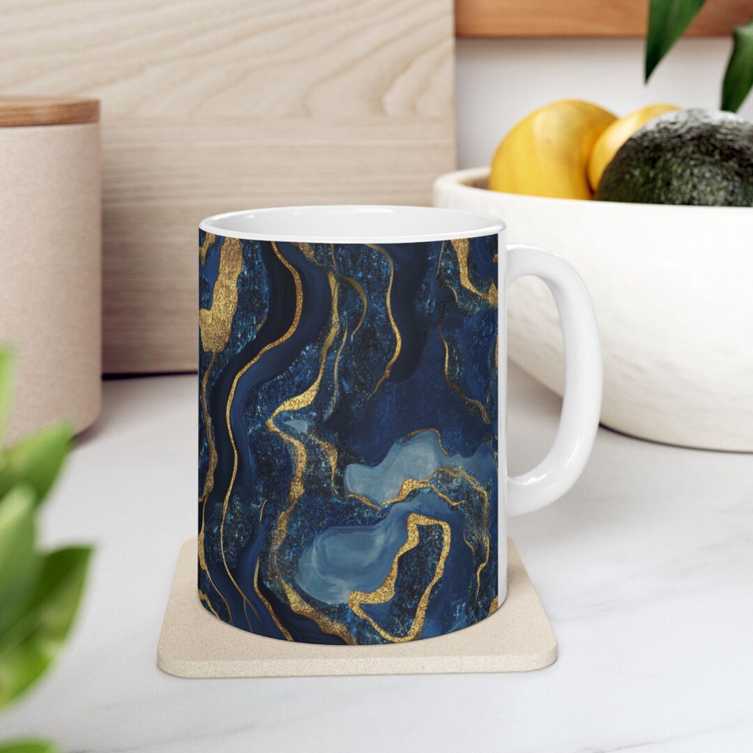 Blue Geode Mug: Metallic Gold Veins, Gift for Geologists - Etsy