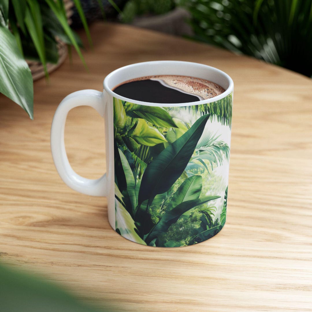 Tropical Plant Mug: Lush Green Jungle Pattern Design - Etsy