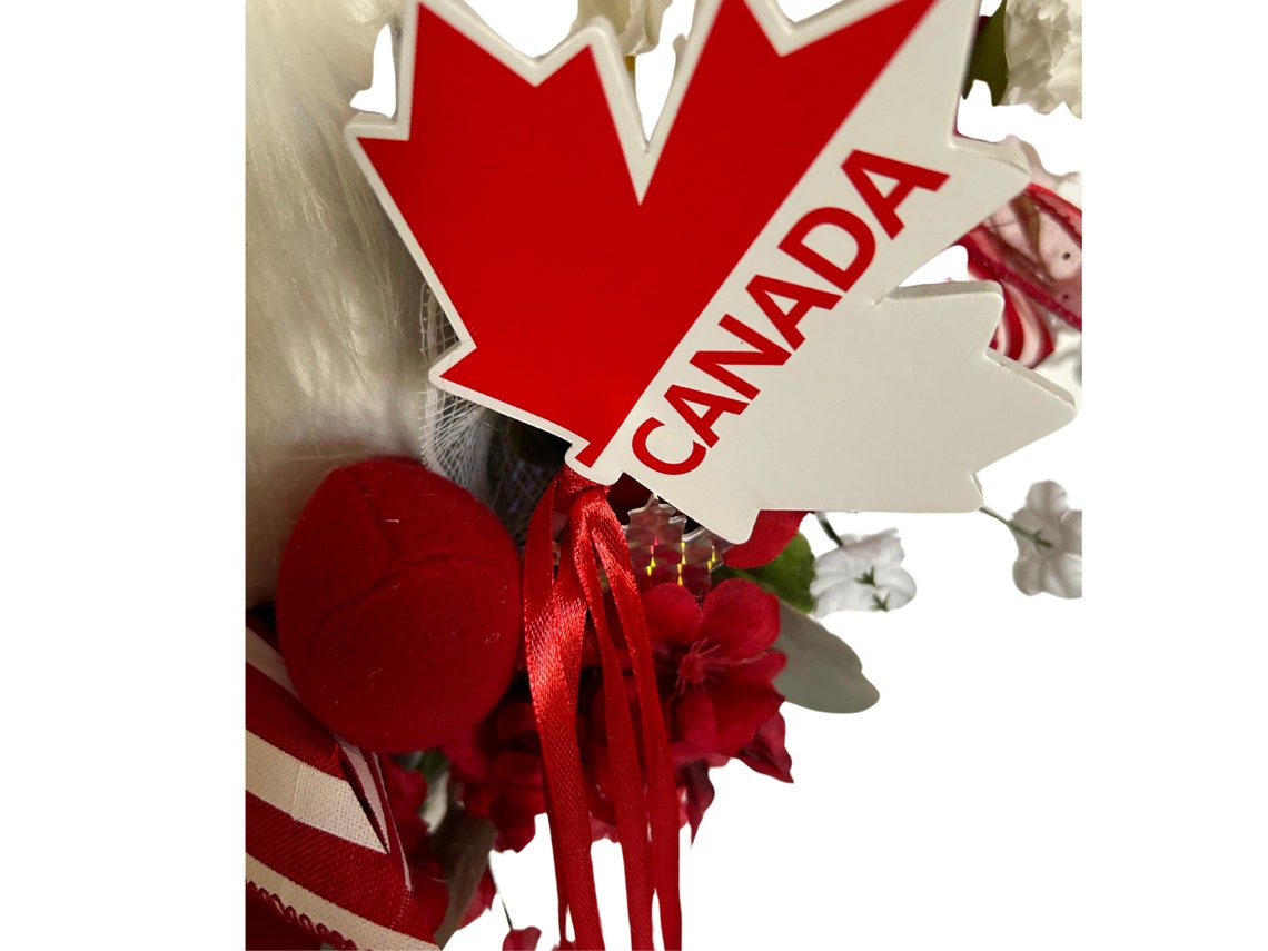 Patriotic Canada Day Gnome Wreath - Red and White Maple Leaf Decor ...