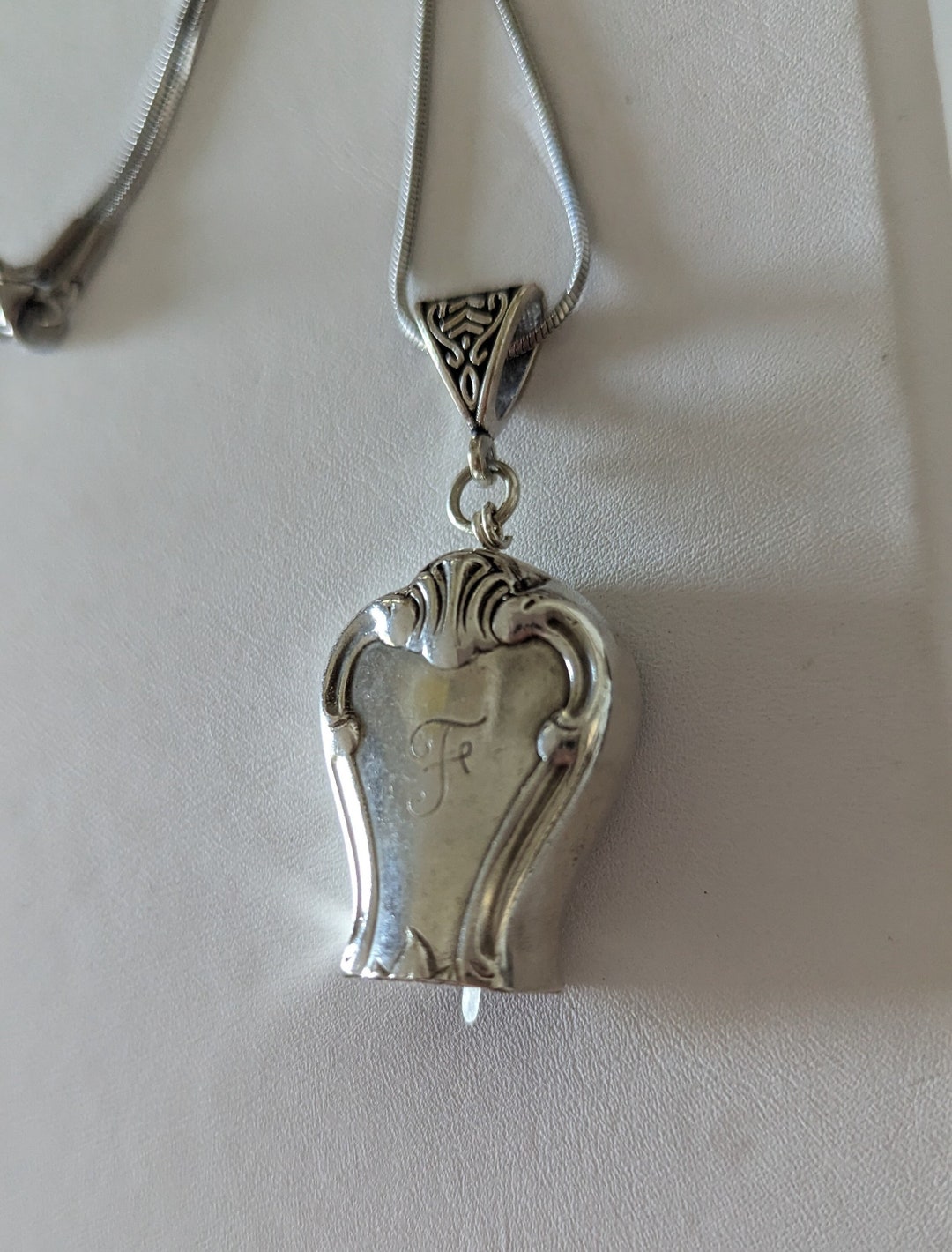 F Monogrammed Upcycled Knife Handle Bell Necklace! Original Monogram ...