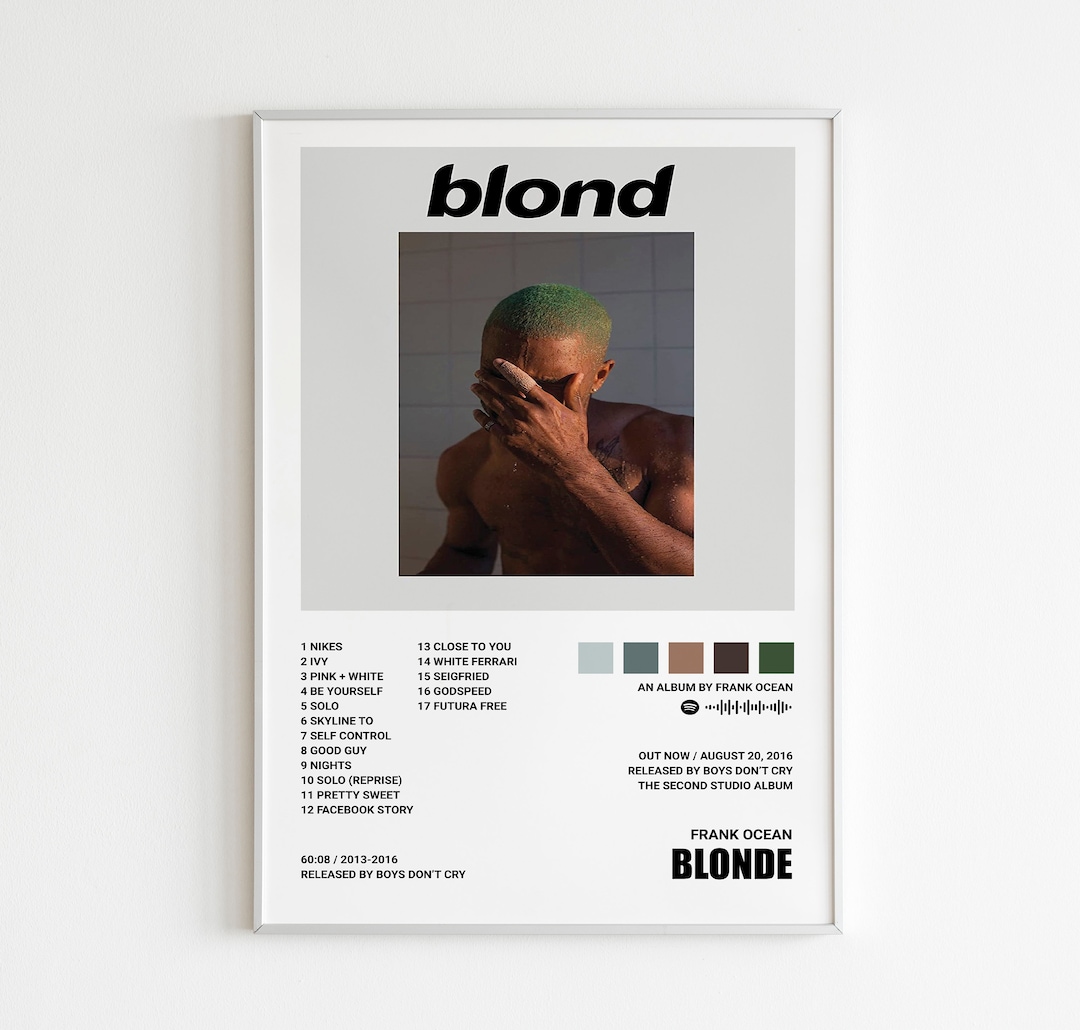 Frank Ocean Poster, Blonde Album Poster, Blonde Tracklist Poster ...
