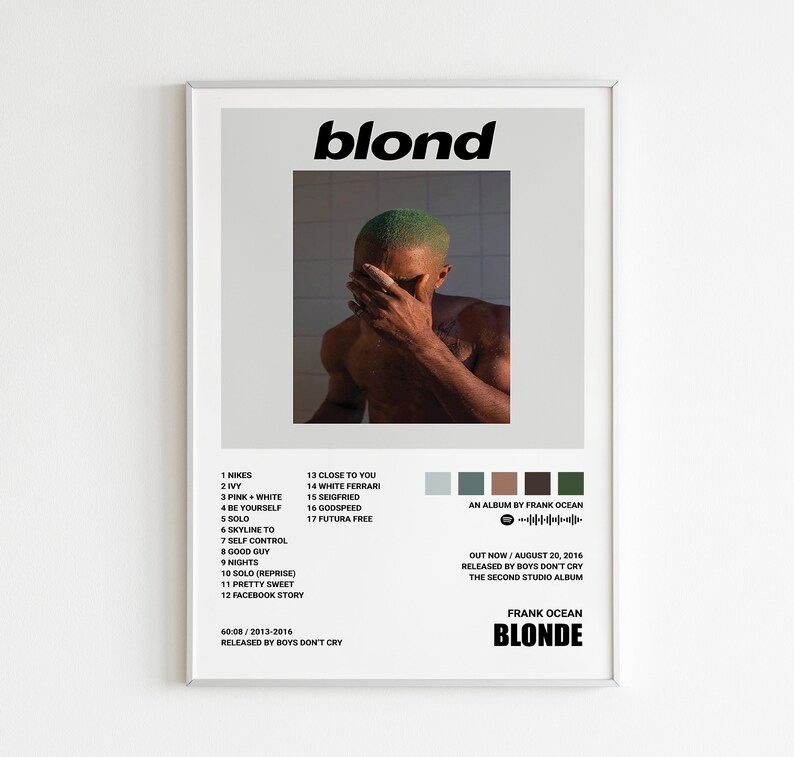 Frank Ocean Poster, Blonde Album Poster, Blonde Tracklist Poster ...