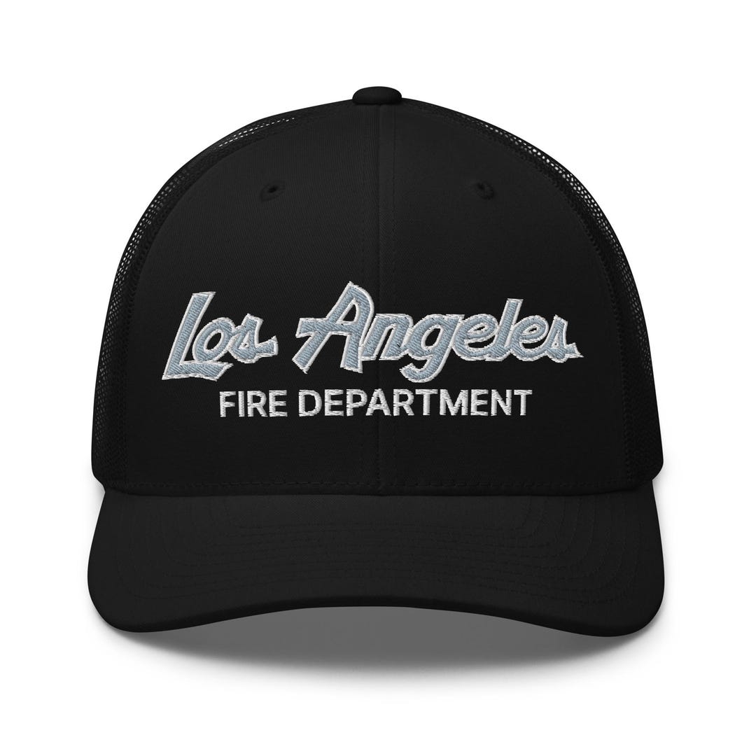 LAFD Los Angeles Fire Department Vintage Sports Script Embroidered Mesh ...