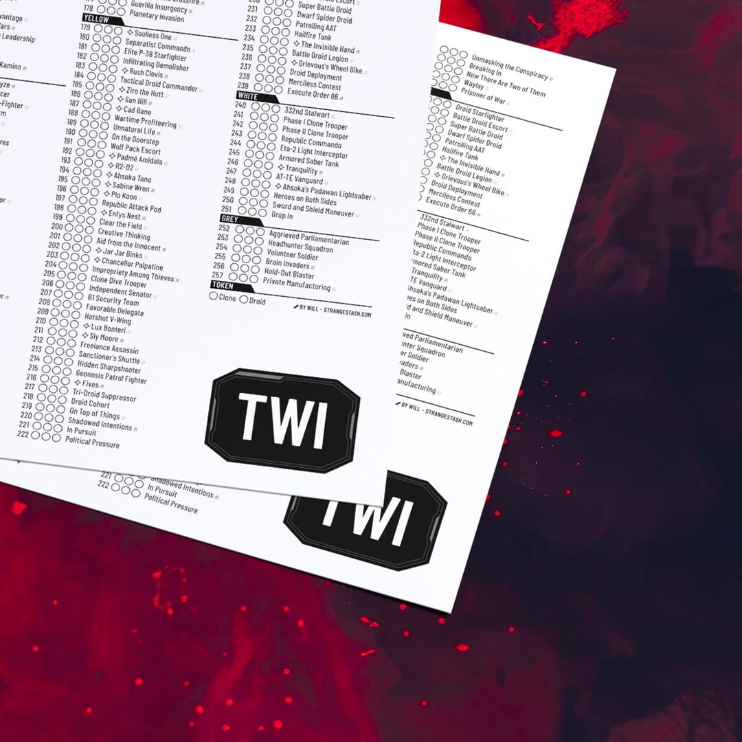 TWI Printable Star Wars Unlimited Checklist Minimal SWU Binder Card ...