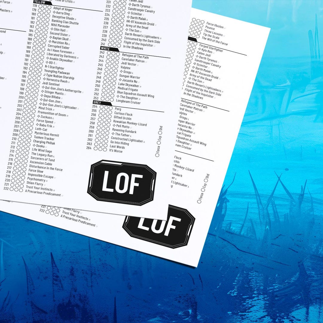 Legends of the Force Checklist LOF Star Wars Unlimited SWU Minimal Printable Binder Card List ...