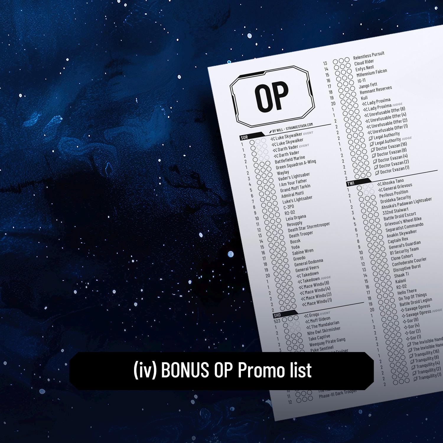 Star Wars Unlimited Checklist Printable Card List Minimal SWU Binder ...