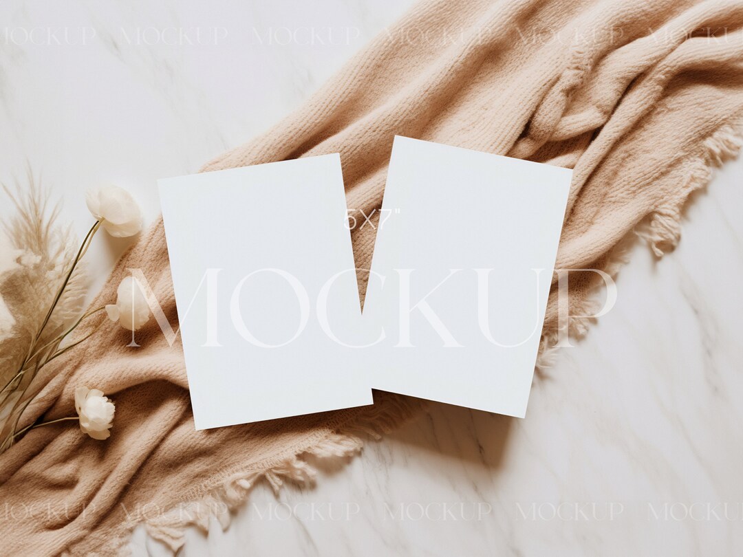 Double Card Mockup, Two White Card Mockup, Stationery Mockup, 5x7 Cards ...