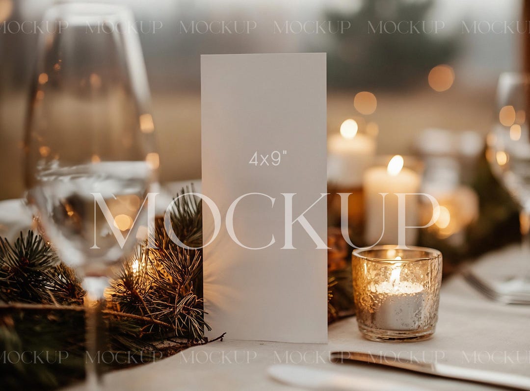 Card Menu Mockup, 4x9 Menu Mockup, Christmas Menu Mockup, Menu Card ...