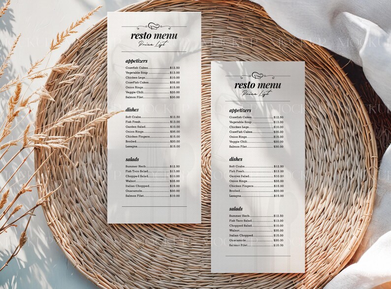 Boho Dinner Menu Mockup, Editable 4x9 Menu Card Mockup, Wedding Program ...