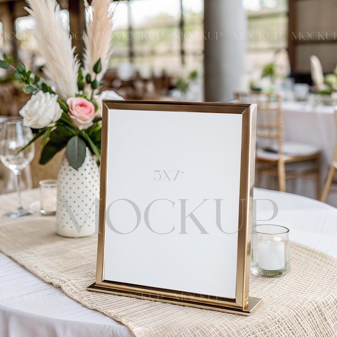 Gold Frame Table Sign Mockup, Table Number Mockup, Bar Menu Sign Mockup ...
