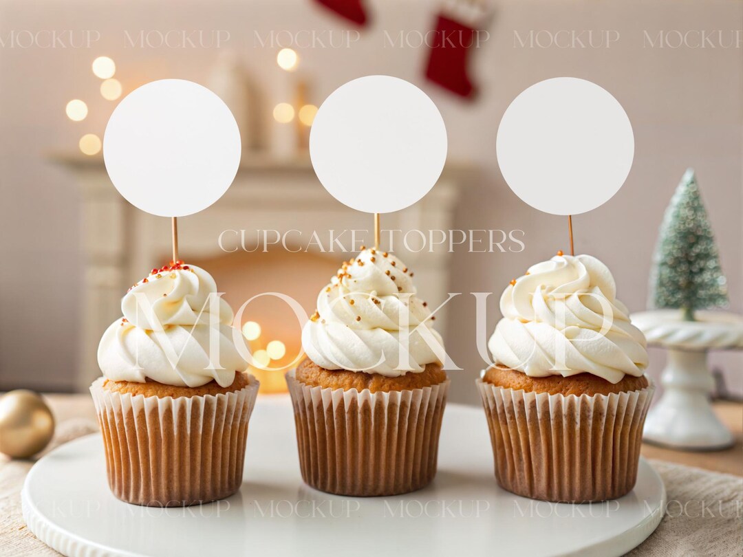 Winter Birthday Cupcake Toppers Mockup in Christmas Holiday Setting ...