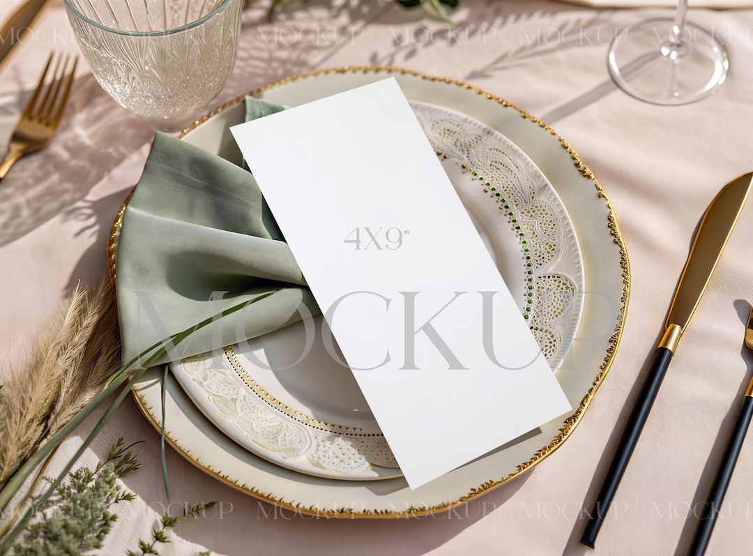 4x9 Wedding Menu Card Mockup, Dinner Menu Mockup, Boho Menu Card Mockup ...
